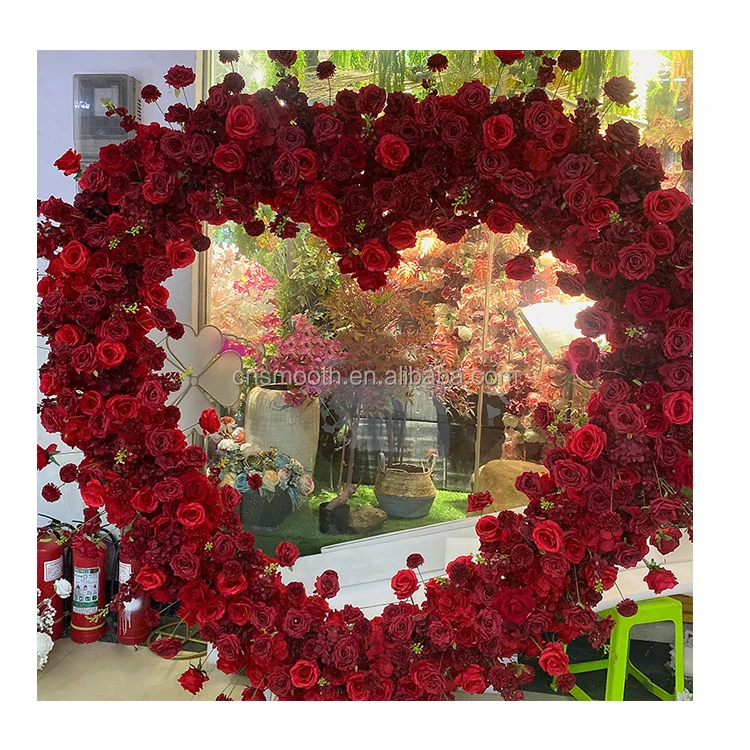 Artificial Red Rose Wedding Arch Decorated Flower Metal Arch For ...