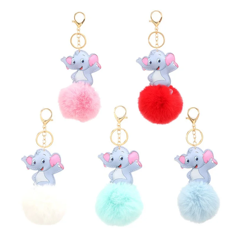 Cute Pom Pom Fur Ball Animal Elephant Key Rings For Promotional Gifts ...