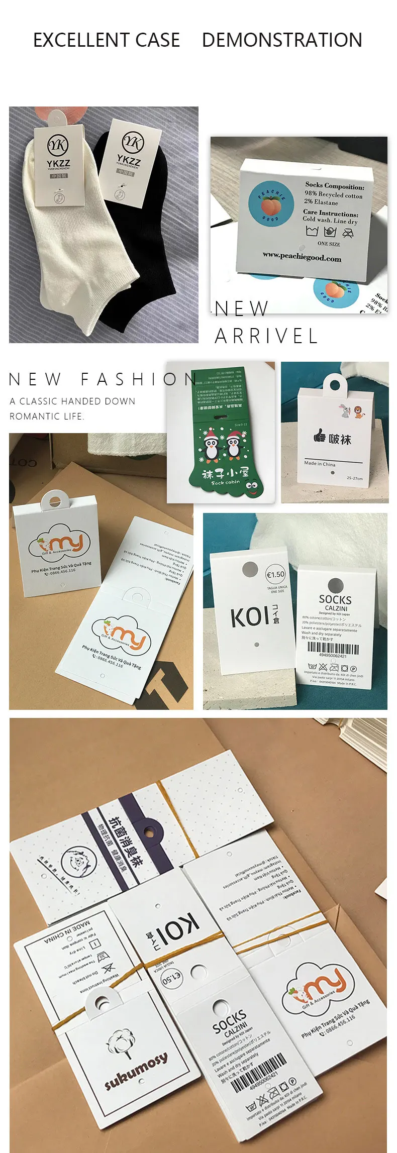 Folded Custom Socks Packaging Label Printing Logo Hanging Tags For Sock ...