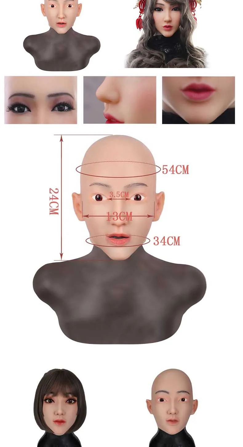 Lifelike Female Face Silicone Head Mask with Makeup for Crossdresser ...