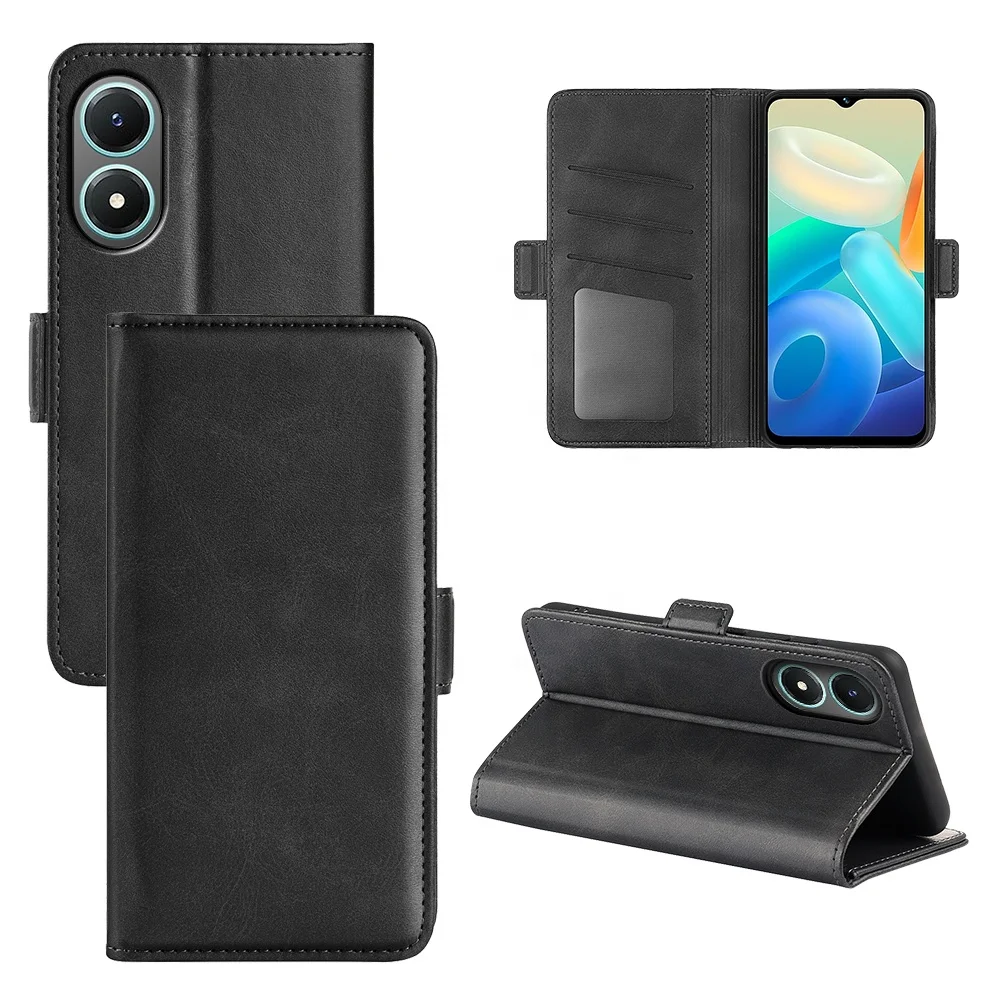 For Vivo Y02s Y73 V21e Luxury Calf Pu Leather Folio Flip Wallet Case ...