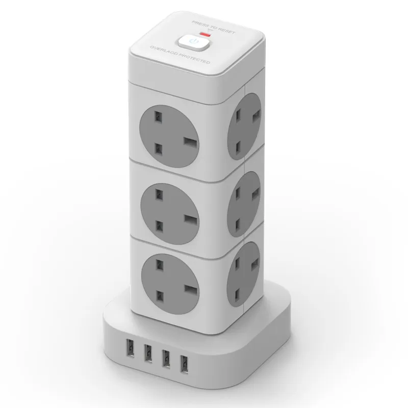 Black Color Power Tower Socket With USB Control, Power Tower Strip with ...