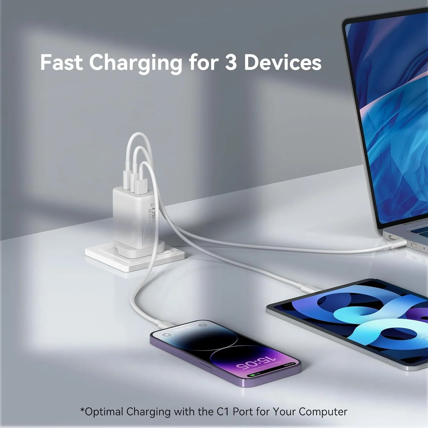 65w Uk Gan Type C Pps Pd Fast Power Charger Adapter 3-port Wall Charger For Macbook Ipad Air ...