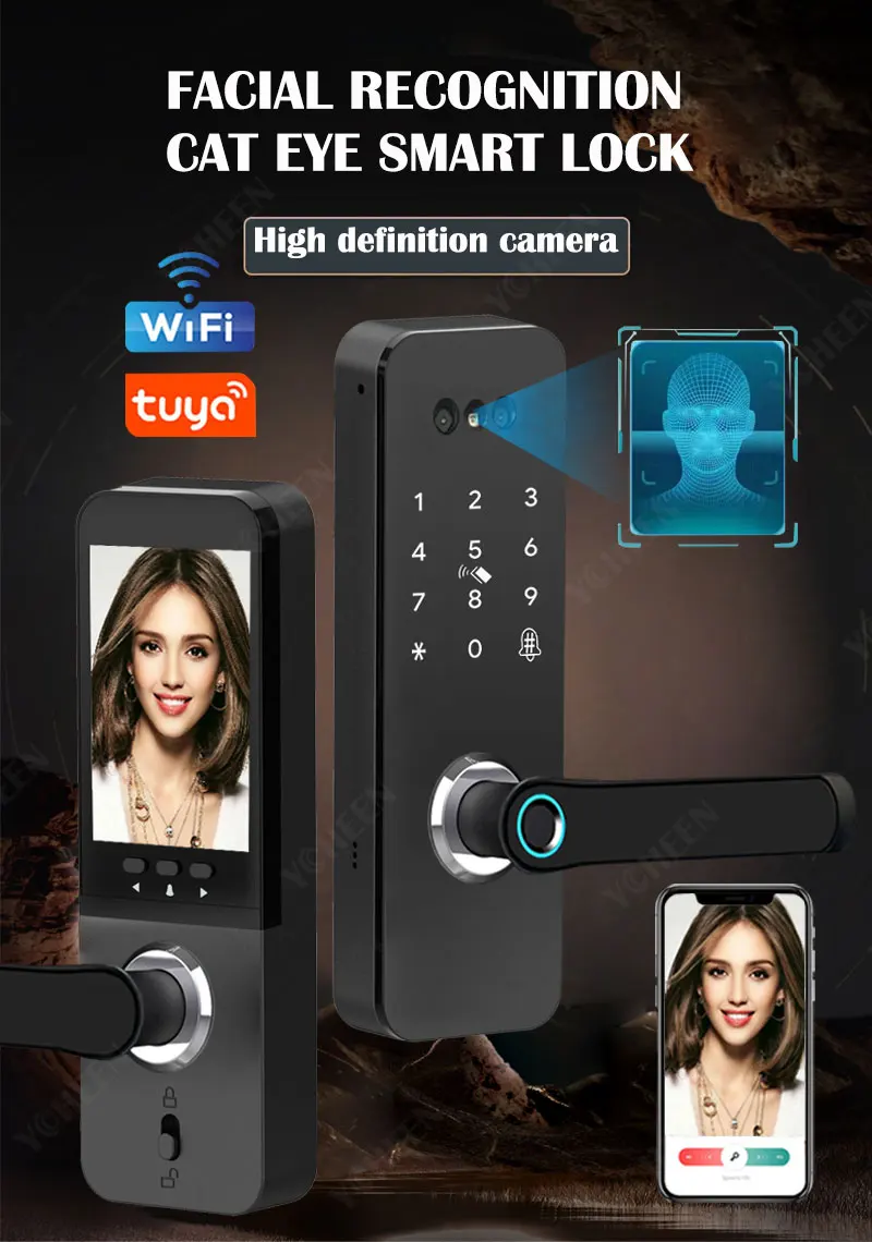 Biometric Safe Face Recognition Fingerprint Door Lock Waterproof Tuya ...