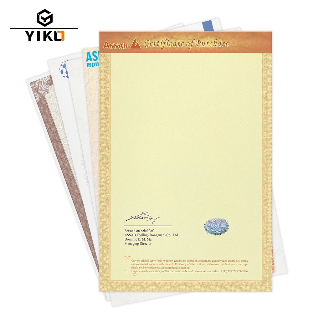 Yutai Custom Paper Bronzing Certificate,Security Parchment Paper,Kraft ...