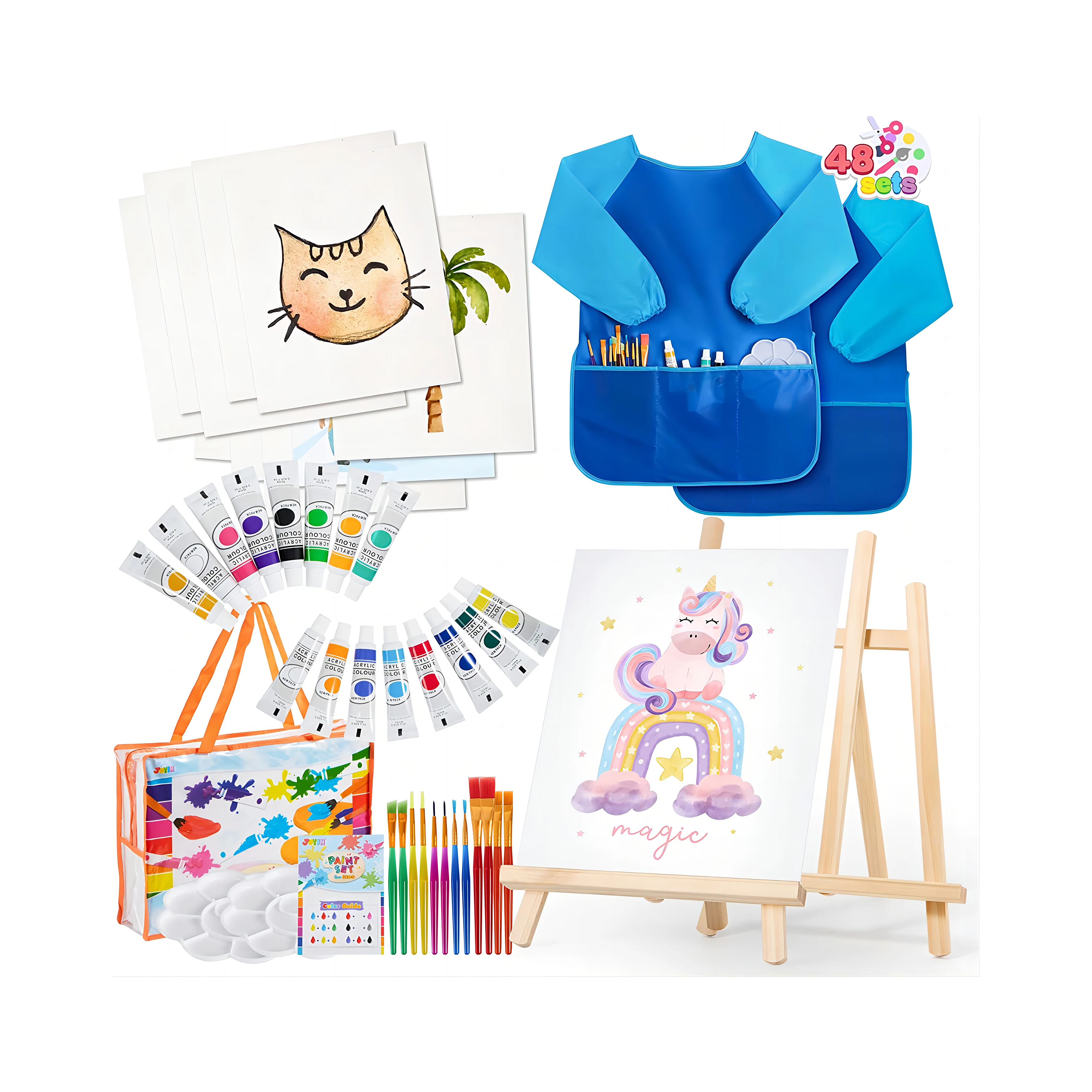 Kids Starter Paint Set 48pcs For Toddlers School Drawing Tools Travel ...