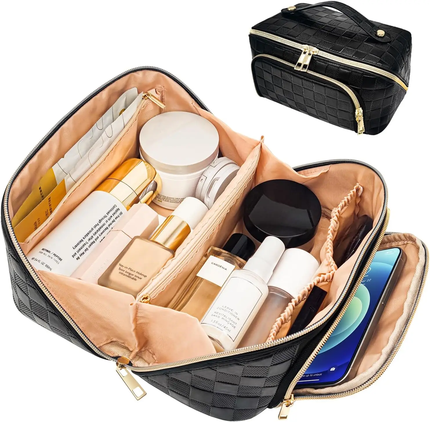 Custom Large Capacity Pu Leather Waterproof Cosmetic Bags Portable Open ...