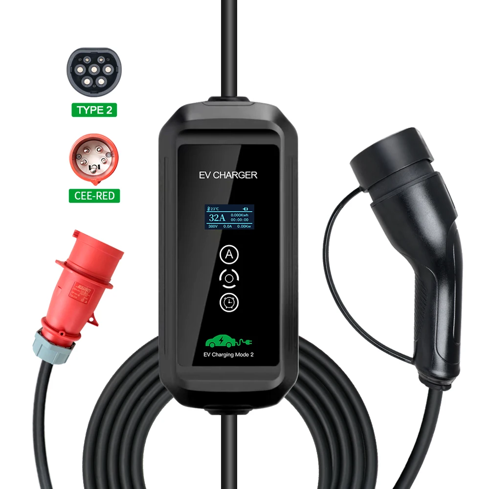 22kw 32a 3 Phase Iec 62196 Sae J1772 Portable Ev Charger Type 2 Gbt Cee ...