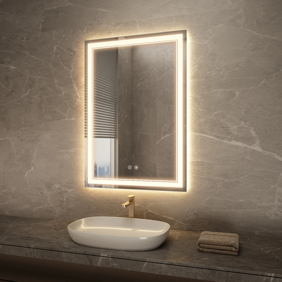 Frameless Circular LED Vanity Mirror Inner Sandblasted Edge Adjustable ...