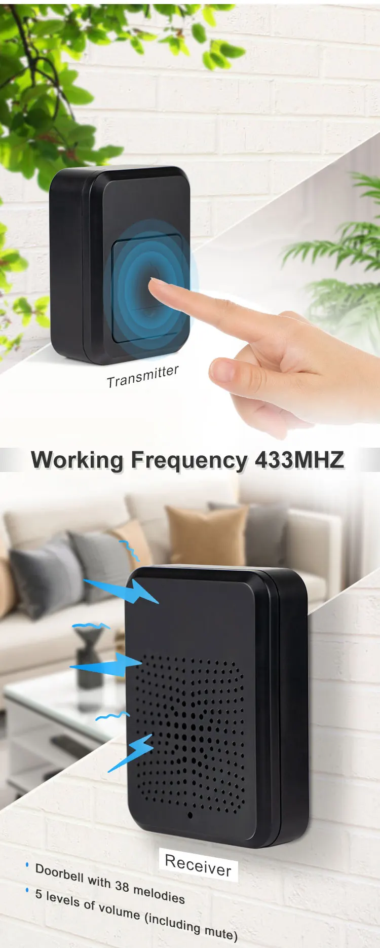 Smart Indoor Doorbell Chime Wireless Door Bell - Buy Home Suirty Door ...