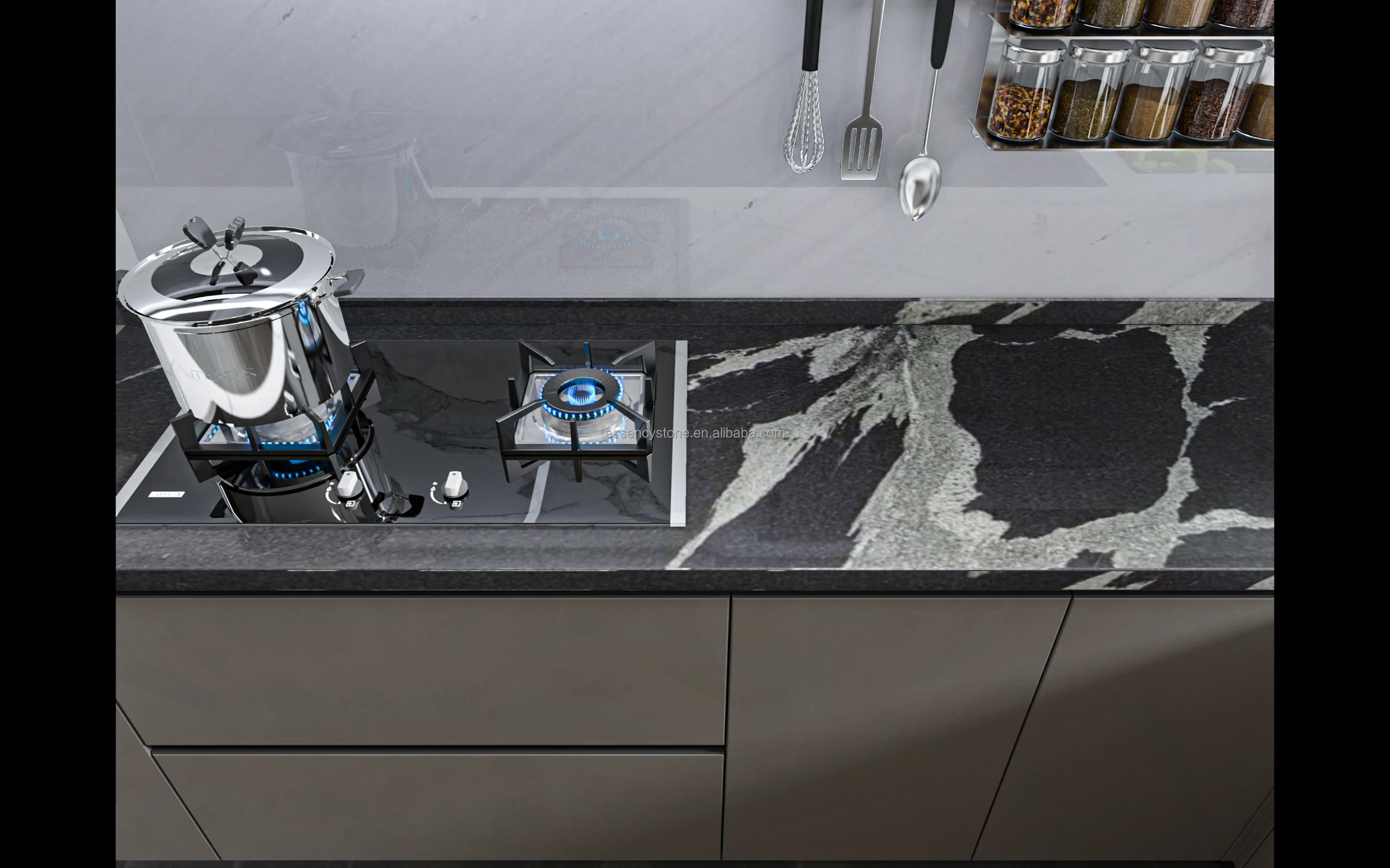 Mamba Black Leathered Quartzite Slabs For Kitchentop And Tabletop ...