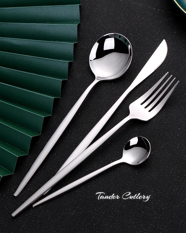 Modern Reusable Flatware Titanium Black Gold Color 4 Piece Cutlery Set ...