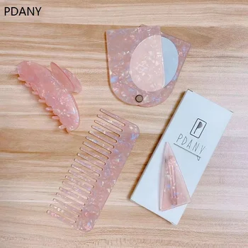 Pdany Pink Marble Color Cellulose Acetate Wide Tooth Detangling ...