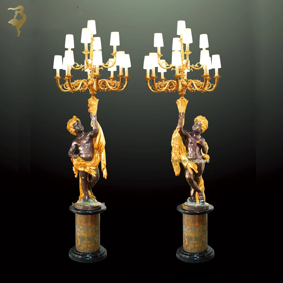 Luxury Golden Color Bronze Human Sculpture Floor Lamp Boy and Girl ...