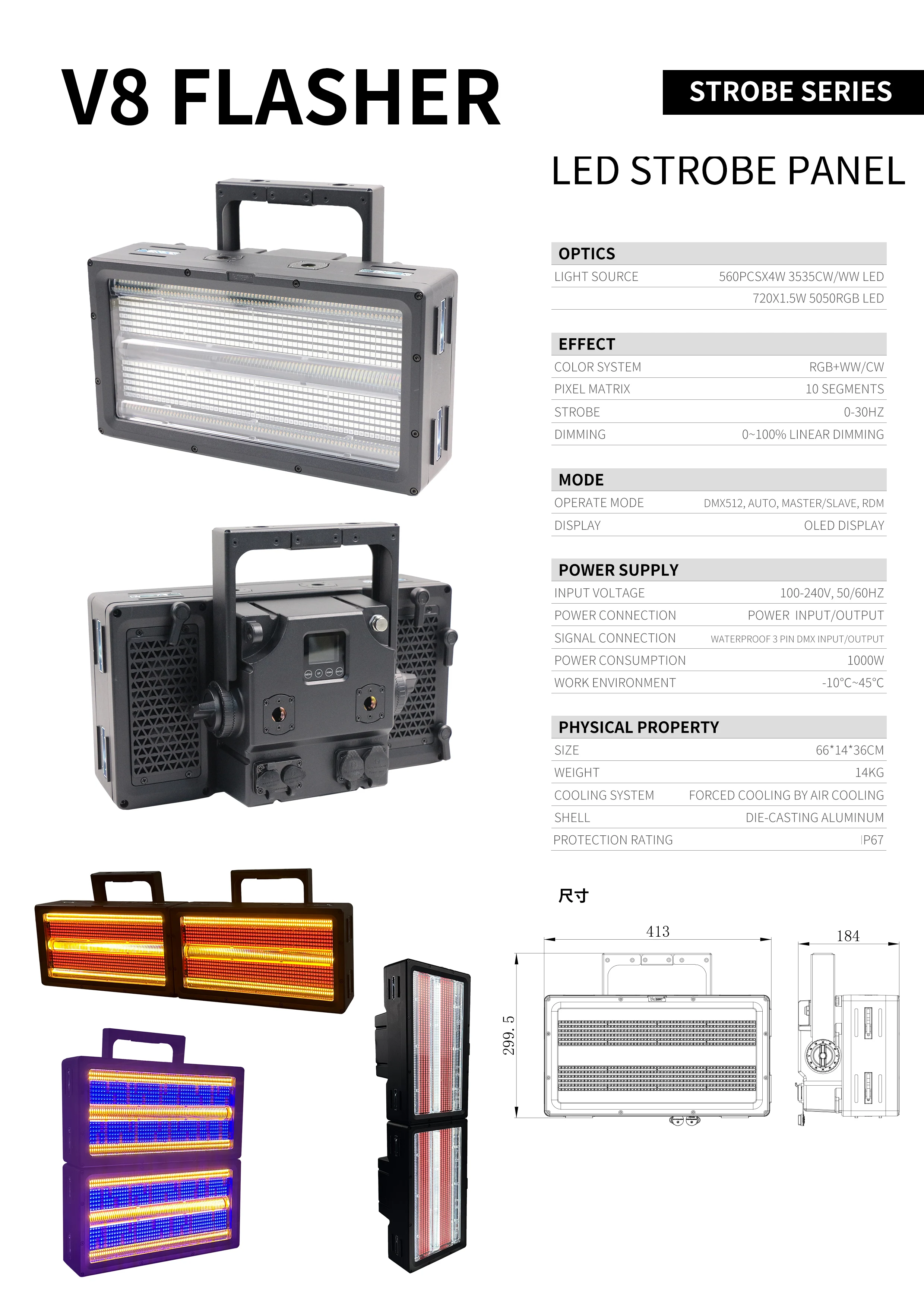 V-show V8 Flasher High Power Strobe Light Disco Dj Effect White Strobe ...