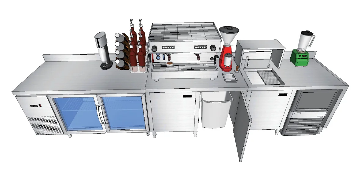 Restaurant Kitchen Work Bench - Top Fridge & Undercounter Freezer