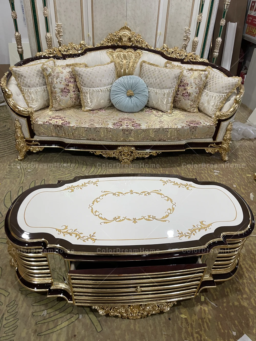 European Royal Design Solid Wood Carved Living Room Furniture Antique ...