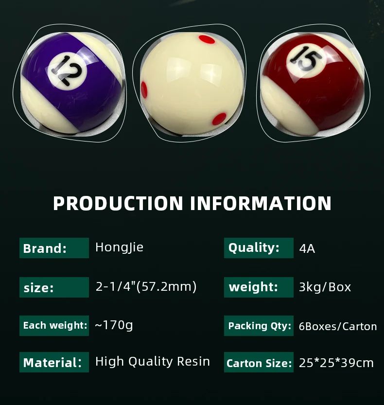 Hongjie Billiards Professional Manufacture 57.2mm 4a Grade Craft Resin ...