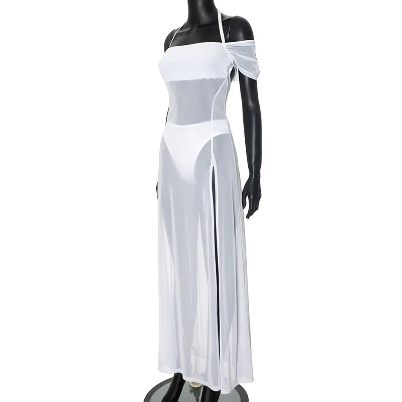 2024 New Camisole Mesh Transparent Slit Dress With Casual Style Long ...