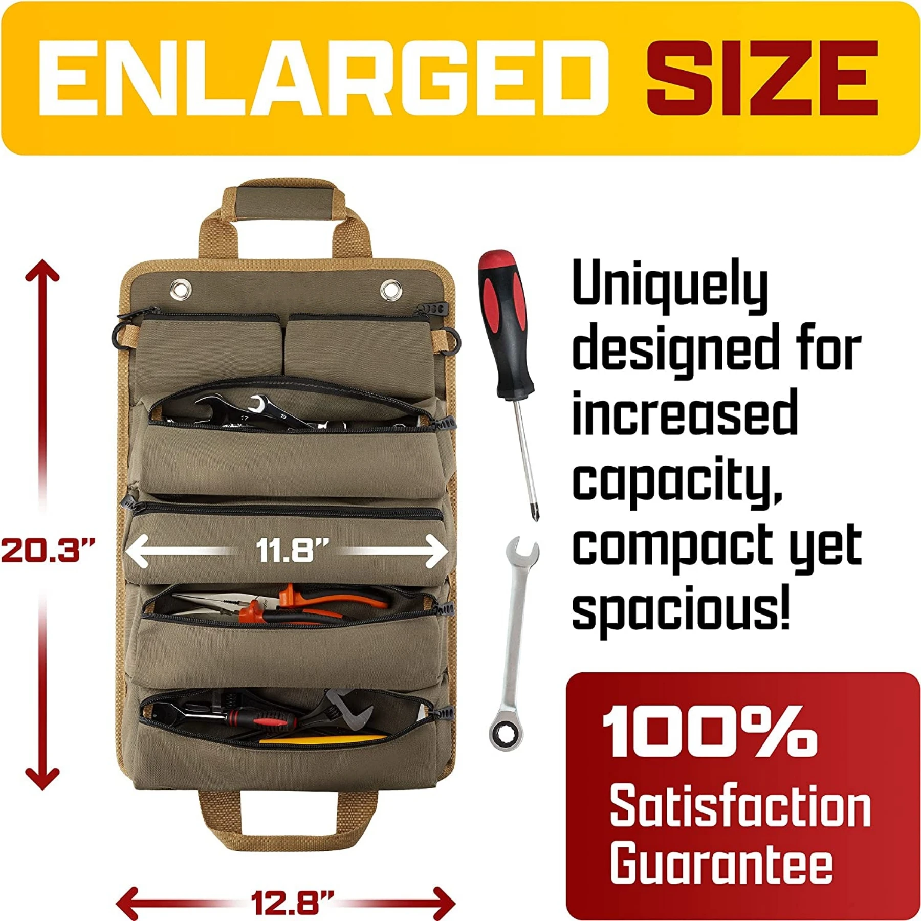 Small Tool Bag With Detachable Pouches Heavy Duty Roll Up Tool Bag ...