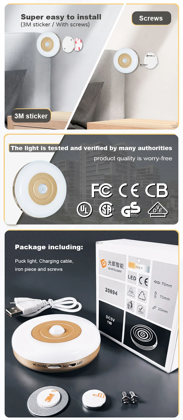 Automatic Battery Operated Led Rechargeable Cabinet Closet Sensor Round ...