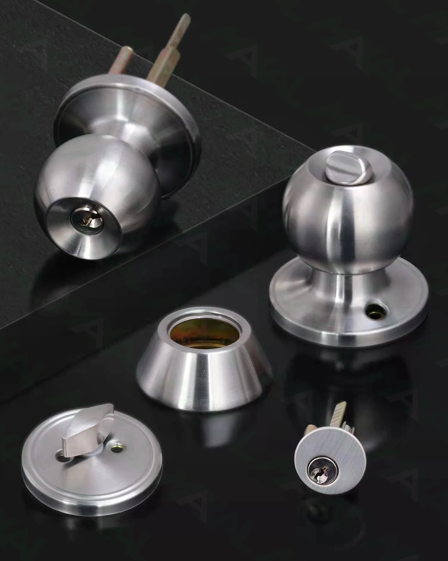Satin Nickel Door Knob House Interior Round Combo Locks Keyed Entry ...
