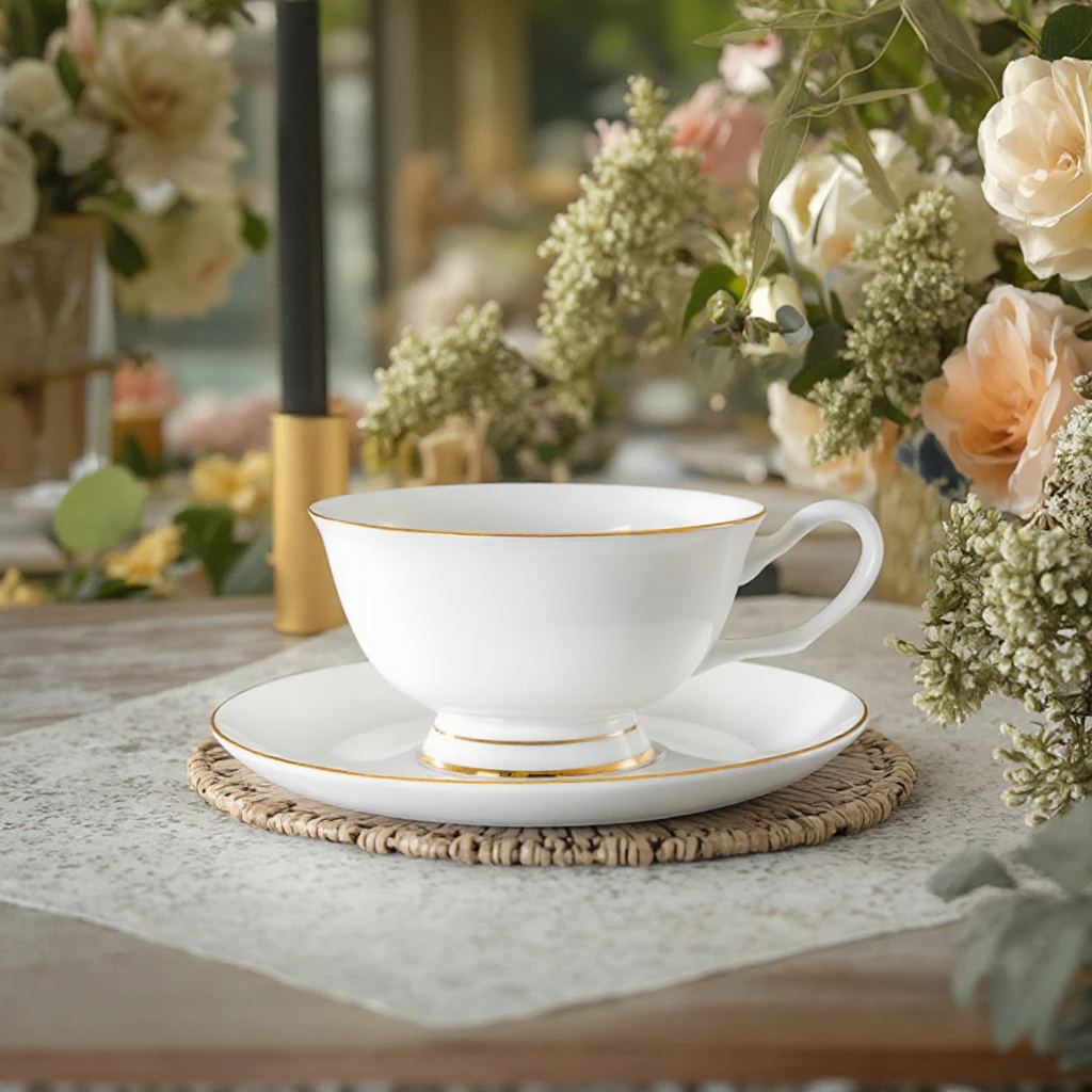 Elegant Bone China Tea Cups with Gold Trim - Perfect for Afternoon Tea