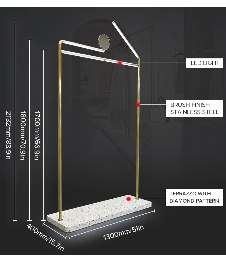 Luxury Store Fixtures Gold Clothing Display Stand Led Light Clothes ...