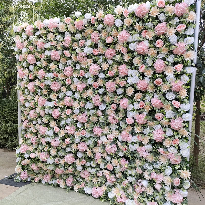 Custom 3d Fabric Flower Wall Wedding Faux Silk Rose Flower Wall Panel ...