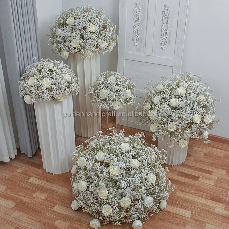 QSLH-F394 Artificial Babys Breath and Rose Flower Ball for Wedding Decor