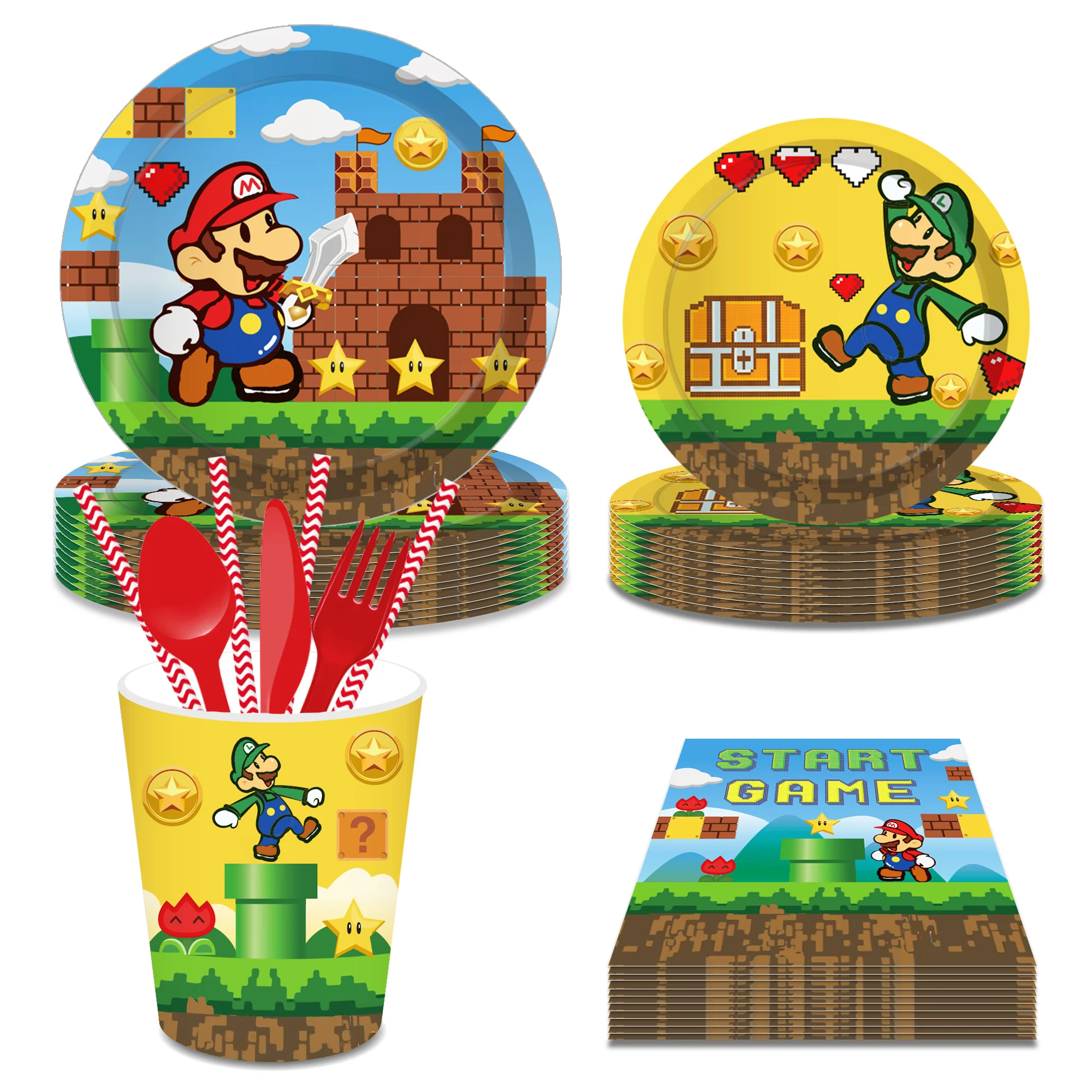 Mm221 Super Mario Disposable Dinner Dessert Paper Plates Cups Napkins ...