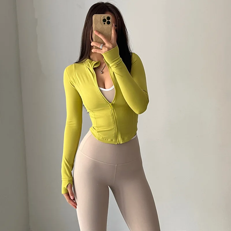 Fitness Women's Slim Long Sleeves Fit Lightweight Jackets Full Zip-up Yoga Sports Running Jacket ...