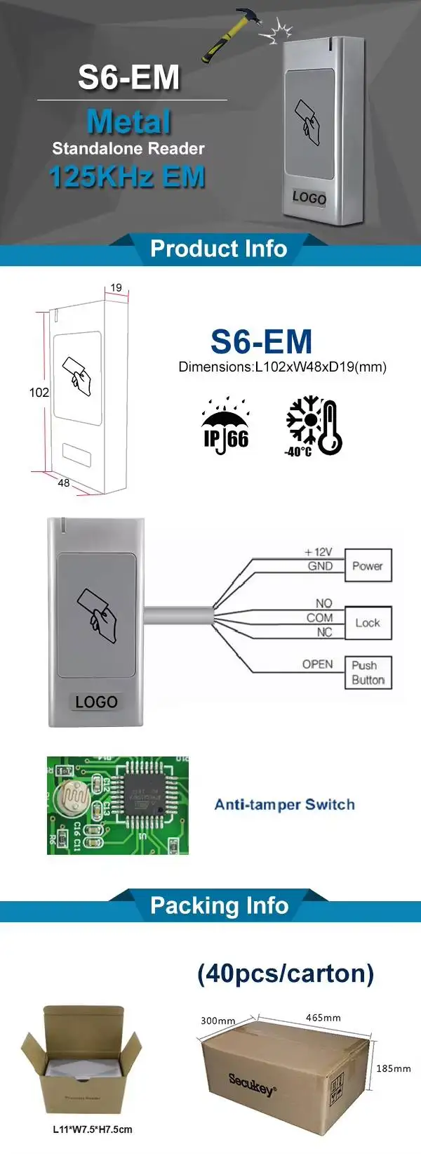 Standalone Swipe Proximity Smart RFID Card Reader 125kHz Metal Wiegand ...