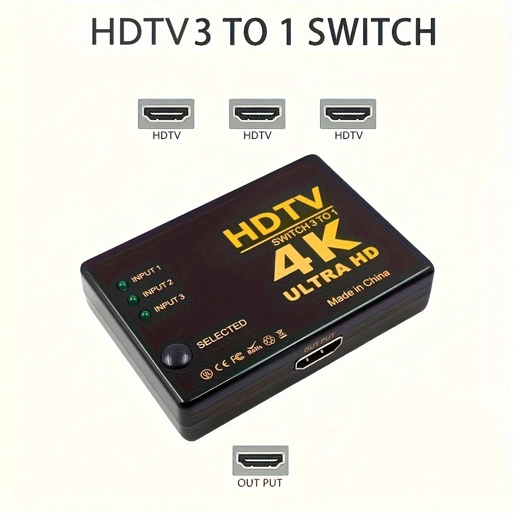 4k 2k 3x1 Hdm Cable Splitter Hd 1080p Video Switcher Adapter 3 Input 1 ...