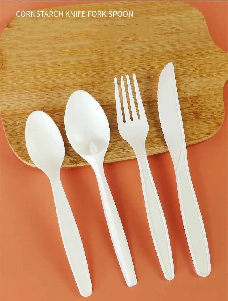 NEWELL Biodegradable Food Grade Compostable Disposable CPLA Fork Spoon Knife Flatware Sets Corn ...