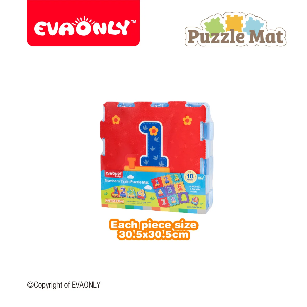 Evaonly 18pc "1,2,3 Let's Go" Numbers Train Puzzle Mat Eva Printing Mat Soft Multi Purpose ...