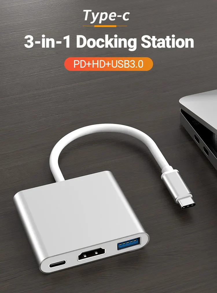 3in1 Usb-c 3 In 1 Port Computer Tv Pc Usbc 3.0 Adapter Phone Type-c Laptop Docking Station Type ...
