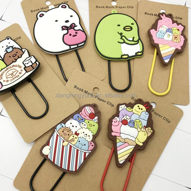 Cartoon PVC Soft Plastic Paper Clip Bookmark Large Silicone Bookmark ...