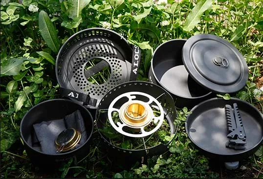 Alocs Lightweight Portable Compact Camping Gear Cooking Pot Pan Kit ...