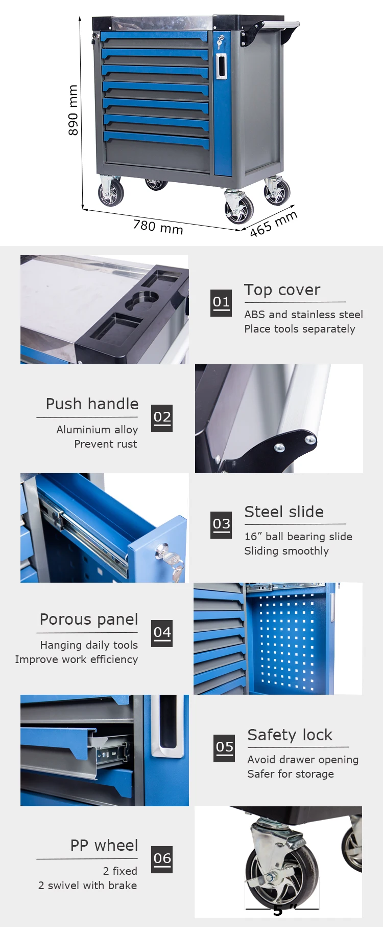 Heavy Duty Eight Drawers Tool Roller Cabinet Rolling Tool Chest With ...