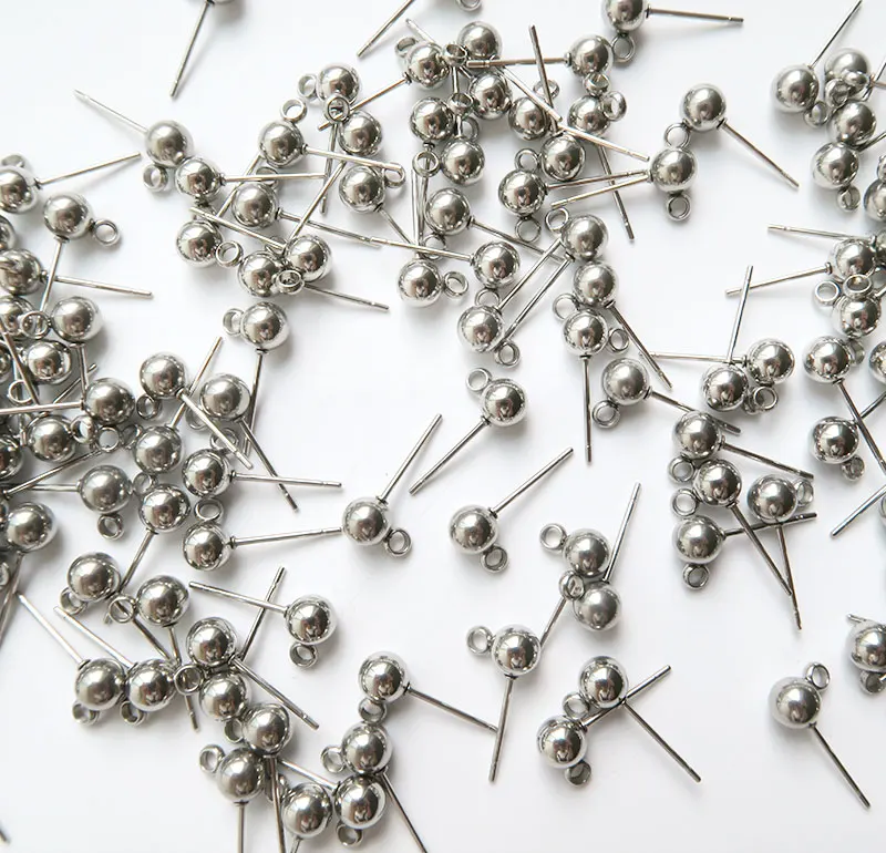 Stainless Steel Solid Round Ball Post Stud Earrings with Loop for ...