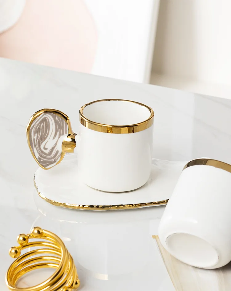 Custom European Exquisite Luxury Ceramic Coffee Cup and Saucer Set of 6 ...