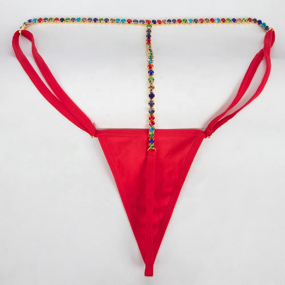 Multi-color Rhinestone Thongs Crystal Diamond Panties Adjustable Size ...