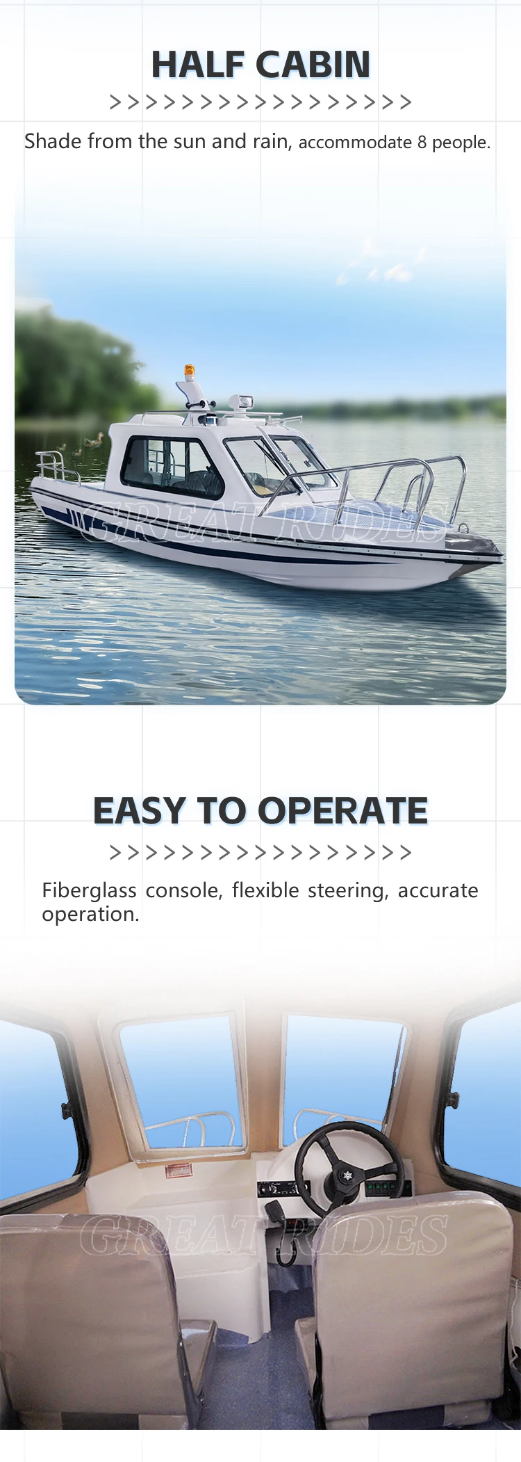 17ft/5.2m Fiberglass Small Jet Ski Wave Boat Half Closed Cabin Speed ...