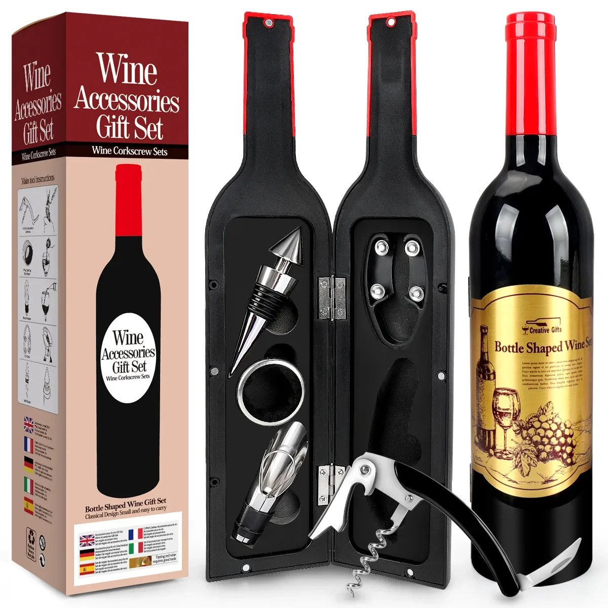 Factory B2c Bottle Shaped 5 Piece Wine Accessories Set Gifts Wine ...