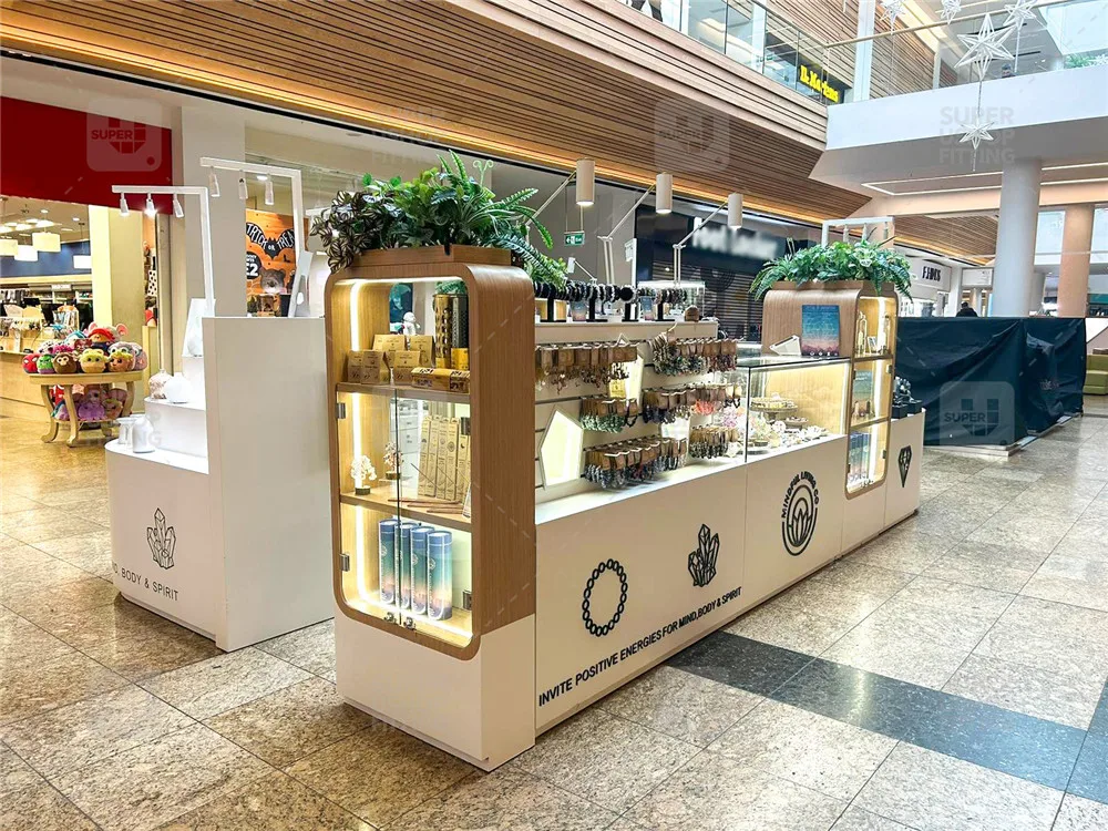 Customized Wooden Mineral Store Showcase Kiosk Design 3D Crystal Mall ...