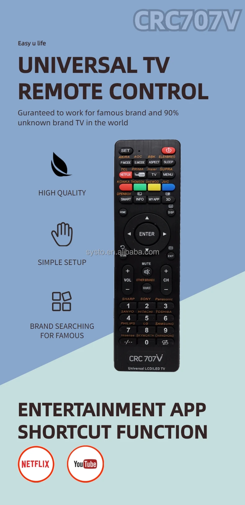 SYSTO Universal TV Remote Control CRC707V for All Brands