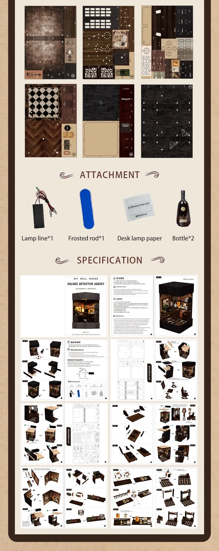 Custom 3d Wooden Puzzle Diy Book Nook Mini Detective Agency Bookshelf ...