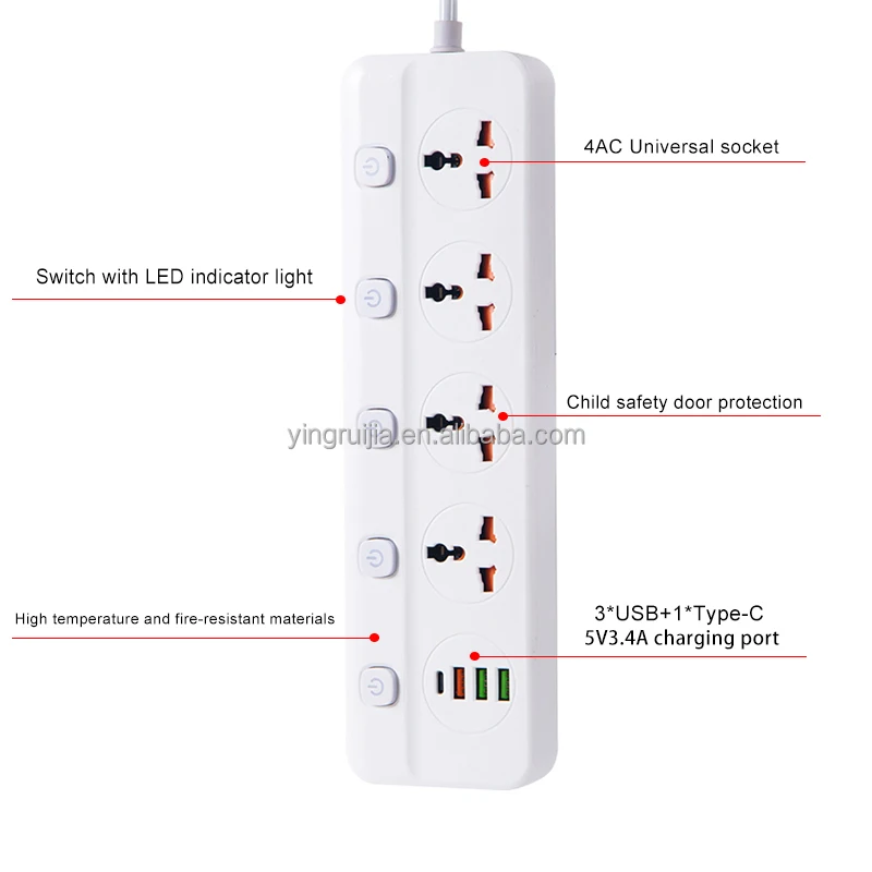 Multi Switch Universal Expansion Power Socket - 4AC Outlets