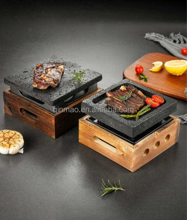 Lava Steak Cooking Stone Grill with Portable Alcohol Stove for Outdoor ...